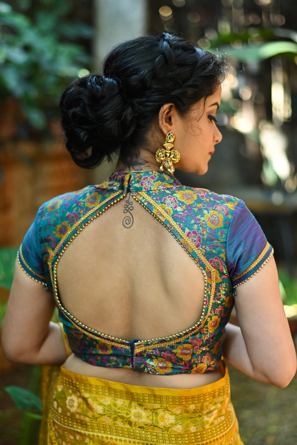 Cerulean Blue Banaras Brocade And Raw Silk Sweet Heart Neck Blouse